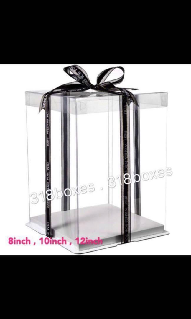 Transparent cake box tall 2 tier gift box, Furniture & Home Living ...