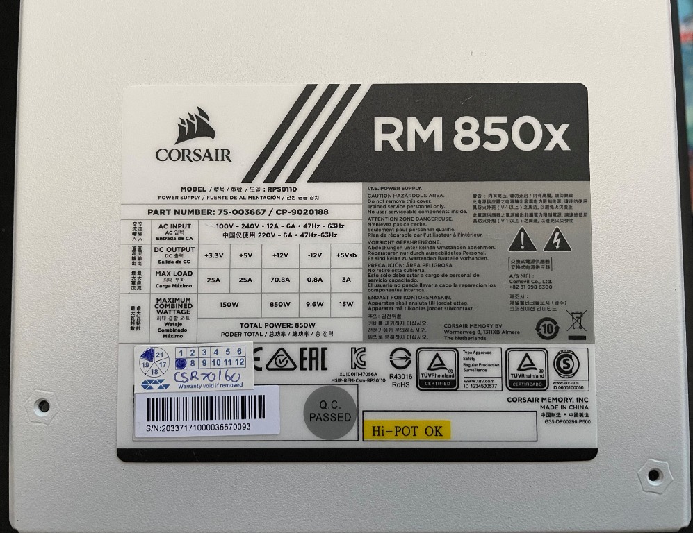 Corsair RM 850x (PSU), Computers & Tech, Parts & Accessories ...