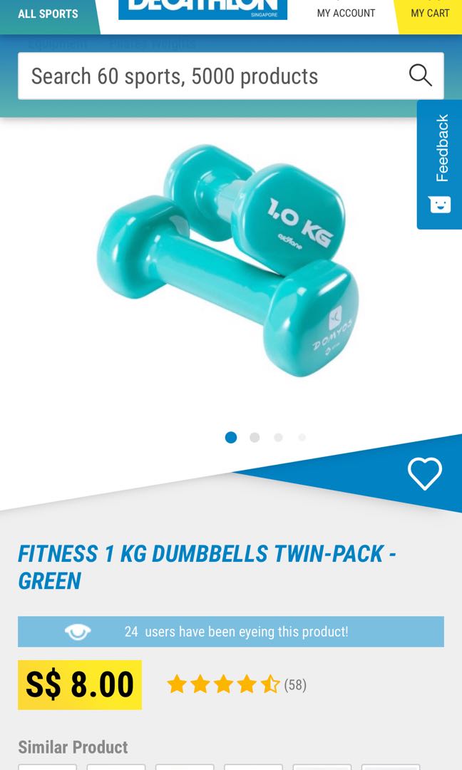 Dumbbell 1kg one pair, Sports Equipment, Exercise & Fitness, Weights ...