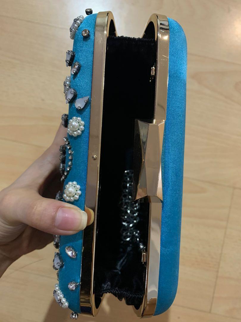 Formal Clutch Bag (Blue Satin/Silk with embellishment), Women's Fashion ...