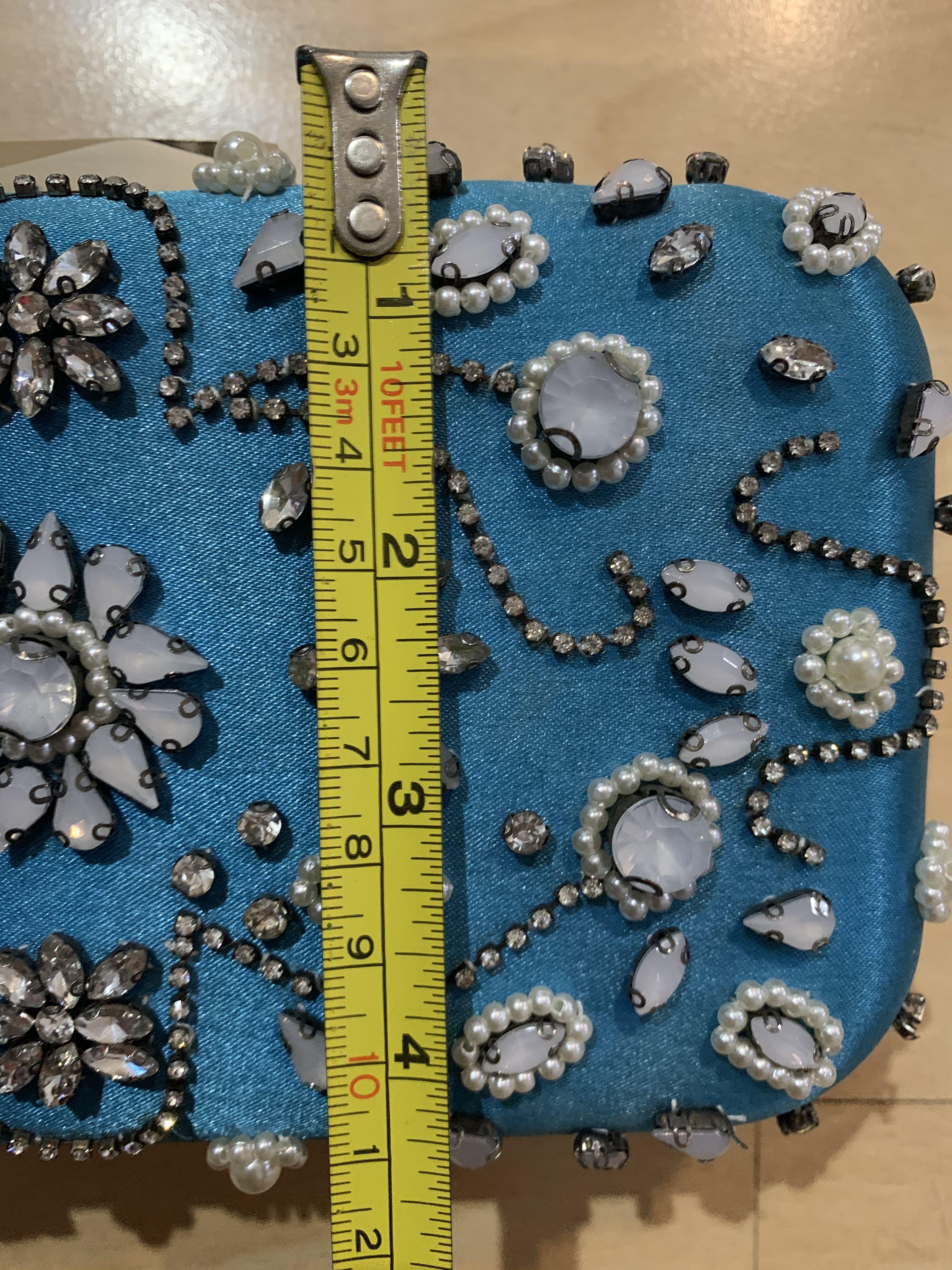 Formal Clutch Bag (Blue Satin/Silk with embellishment), Women's Fashion ...