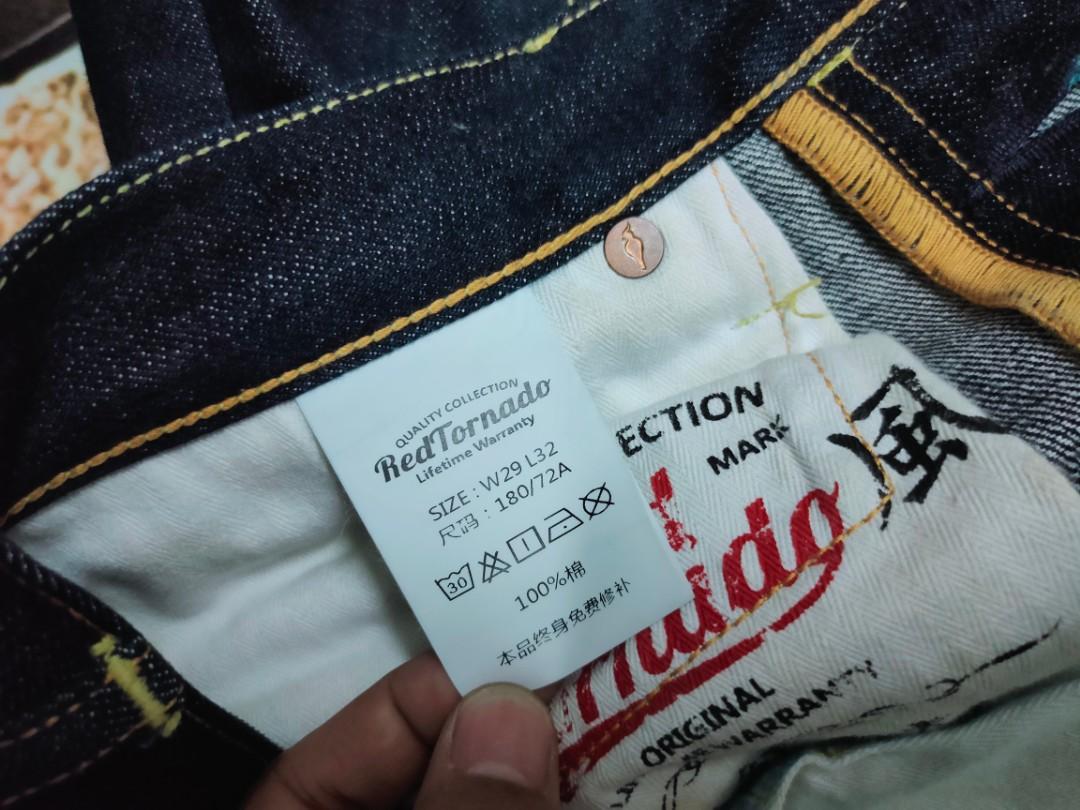 Red tornado raw denim, Men's Fashion, Bottoms, Jeans on Carousell