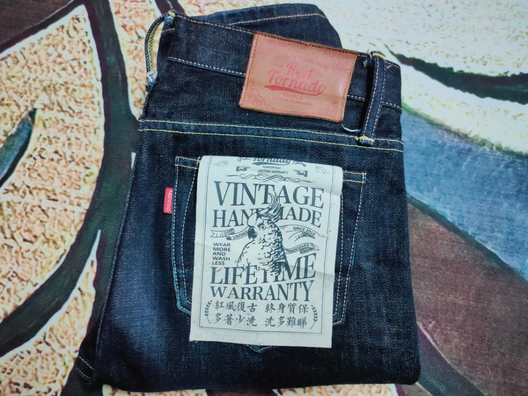 Red tornado raw denim, Men's Fashion, Bottoms, Jeans on Carousell
