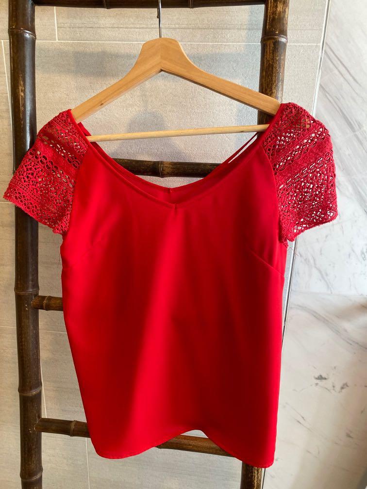 Beautiful red top!, Women's Fashion, Tops, Other Tops on Carousell