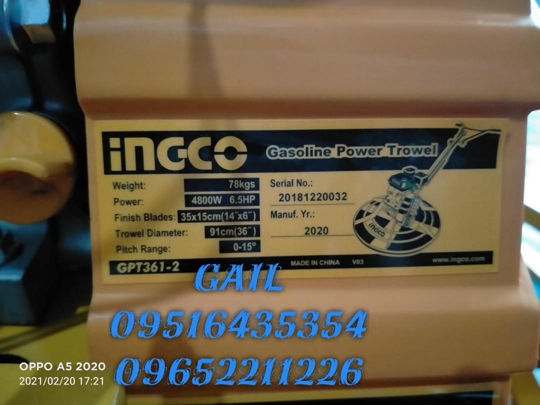 INGCO 6.5HP Gasoline Power Trowel (GPT361-2), Commercial & Industrial ...