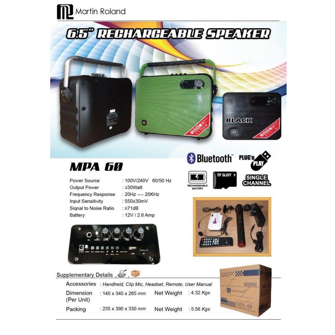 martin roland mpa60 mk2 portable speaker 1 year warranty 2 handheld ...