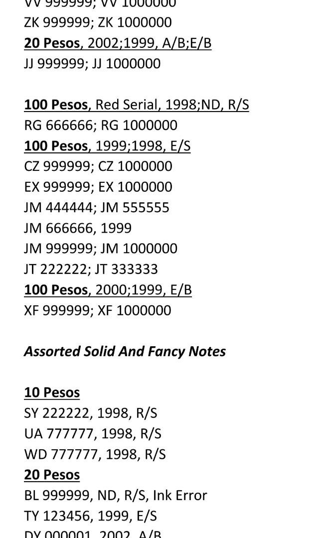 Philippine Solid and Fancy Serial Numbers Banknotes, Hobbies & Toys ...