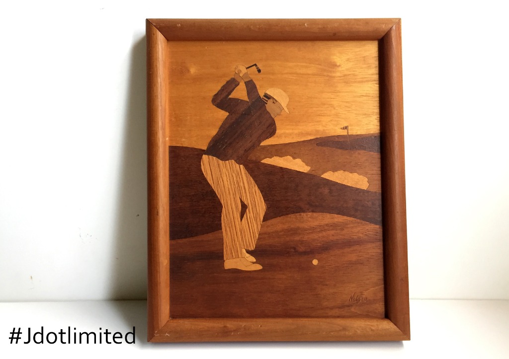 Jeff Nelson "Hudson River" Golfer Wood Inlay Marquetry Art - Signed ...