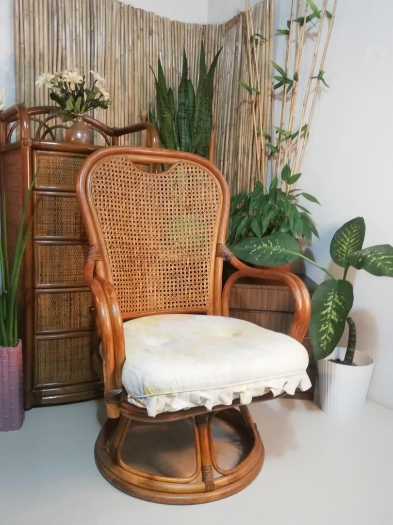 Gorgeous vintage solihiya rattan swivel chair/ accent chair, Furniture ...