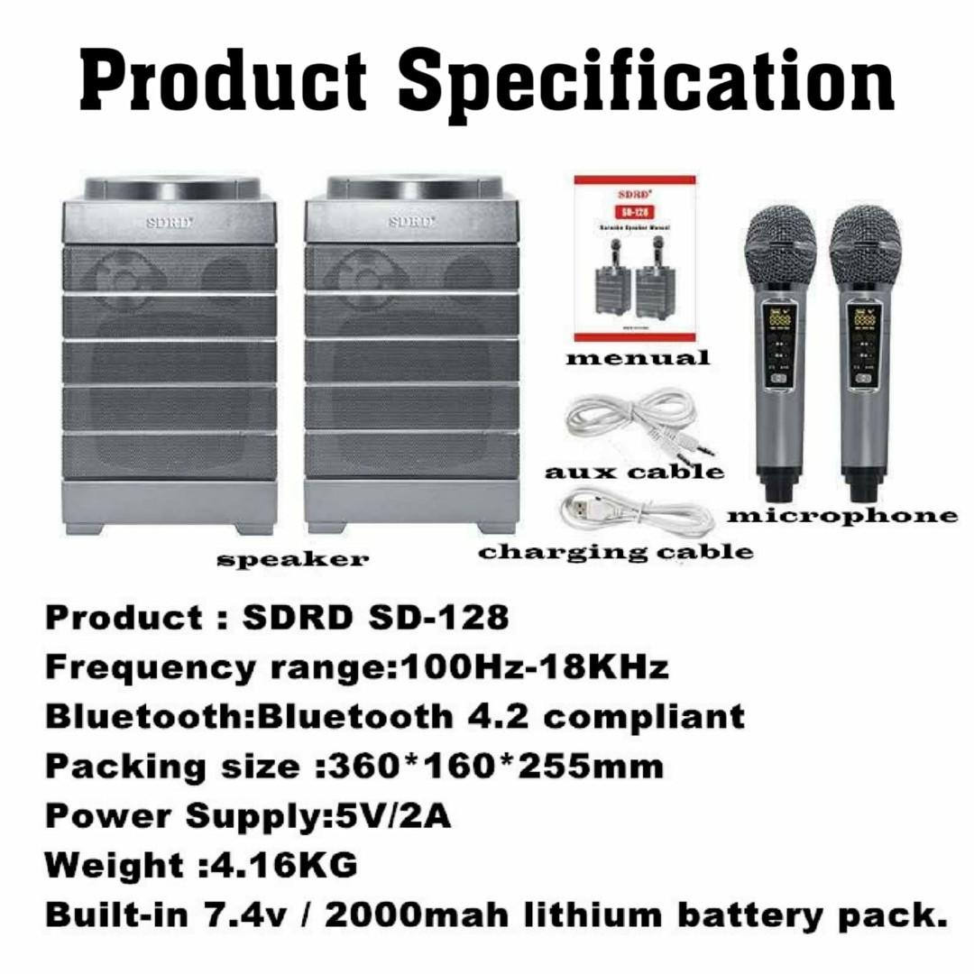 SDRD SD-128 GOLD ONLY WIRELESS KARAOKE SYSTEM WITH DUAL MICROPHONE WITH ...