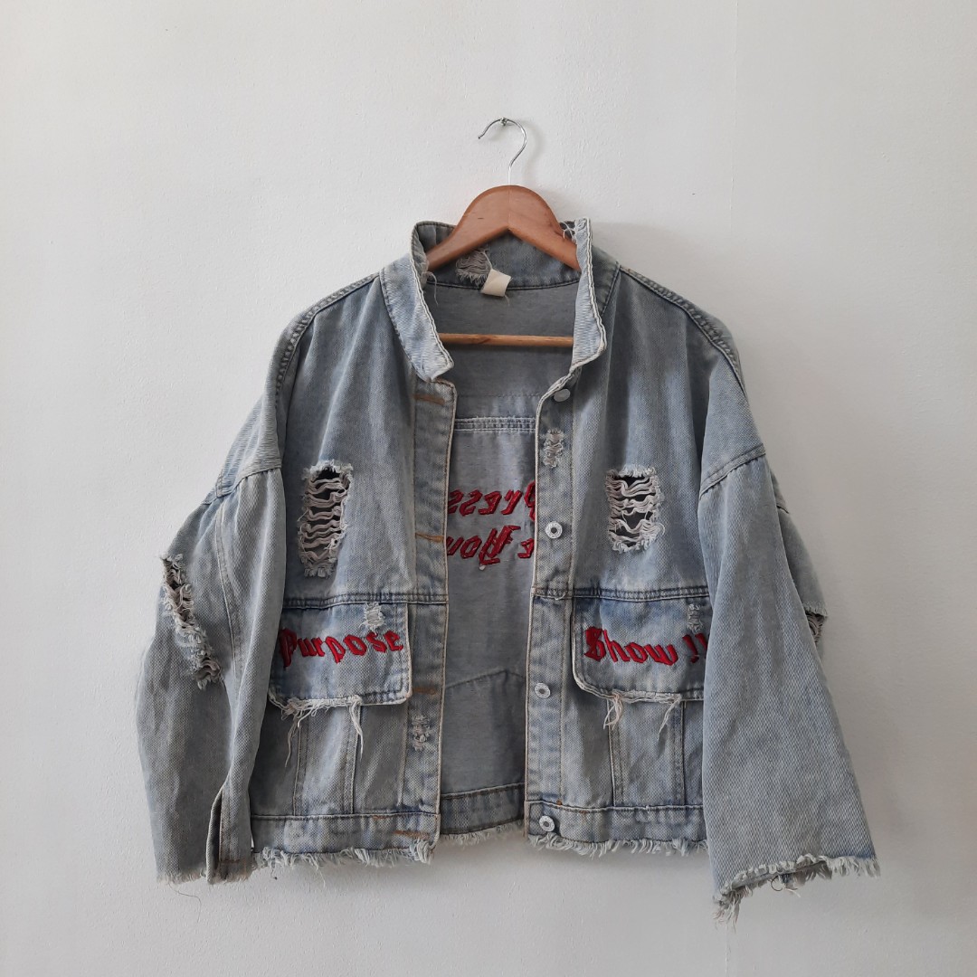 Tattered Denim Jacket, Women's Fashion, Coats, Jackets and Outerwear on ...