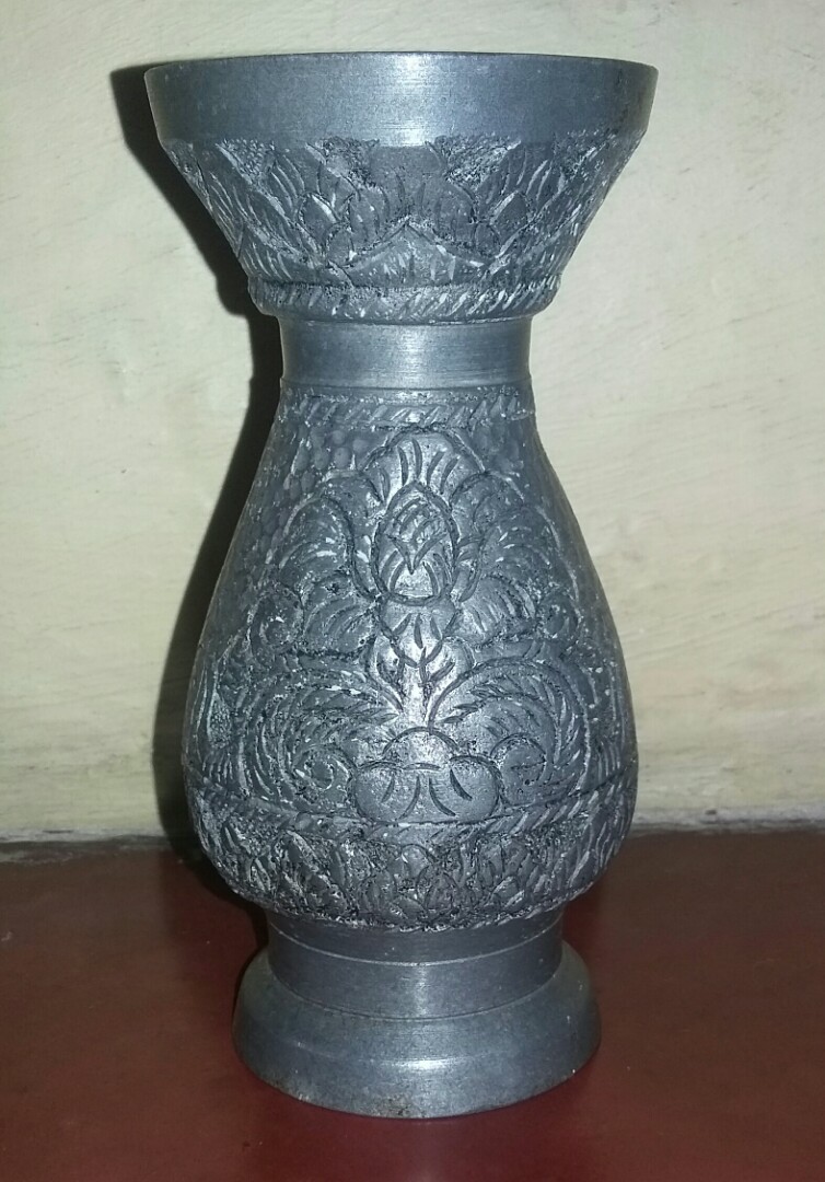 Vas Bunga Perak Bakar Antik, Antik, Pajangan di Carousell