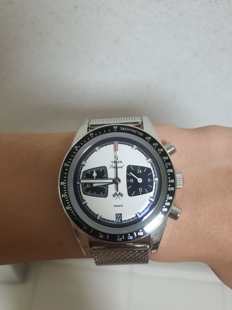 Yema Rallygraf (Rallygraph) Panda Chronograph in Steel Mesh Bracelet ...