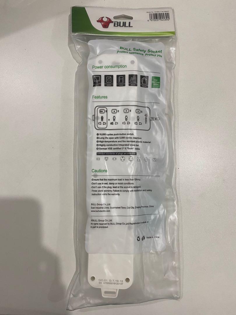 Brand new BULL Extension cord. 1.5M, 5 sockets, TV & Home Appliances ...