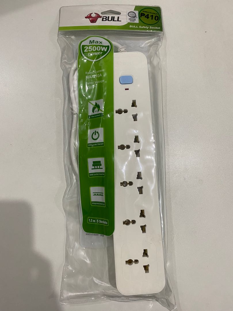 Brand new BULL Extension cord. 1.5M, 5 sockets, TV & Home Appliances ...