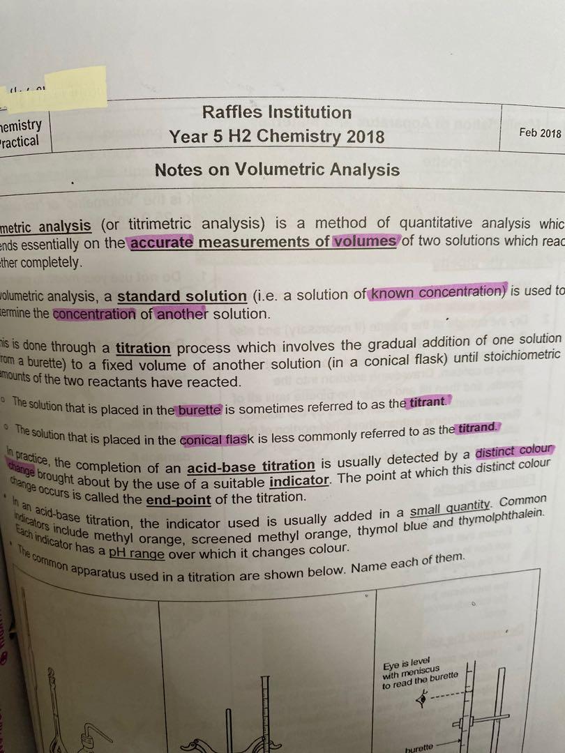 H2 Chemistry RI Practical & Planning Notes FULL SET 9729 A Levels ...
