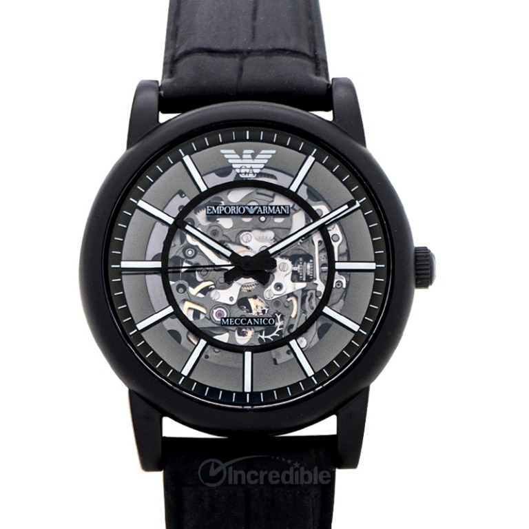 [NEW] Emporio Armani Meccanico Black Leather Men's Watch 43mm AR60008 ...