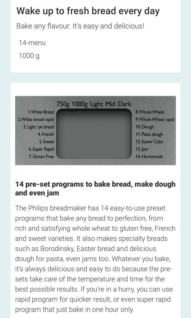 Philips Bread Maker (Viva Collection), TV & Home Appliances, Kitchen ...