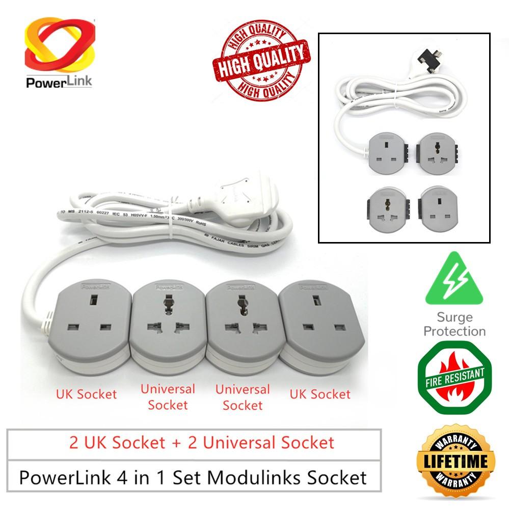 PowerLink Modulinks Socket 4 Gang (2 UK + 2 Universal) Extension Socket with Surge Protector 3P ...