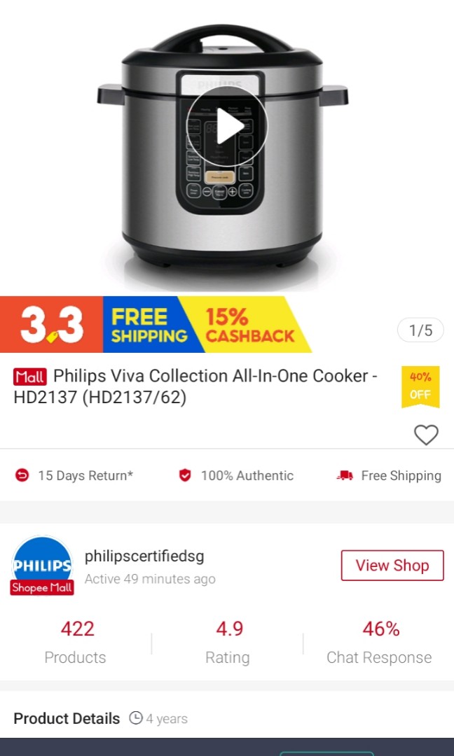 Philips HD2137 all in one cooker, TV & Home Appliances, Kitchen ...