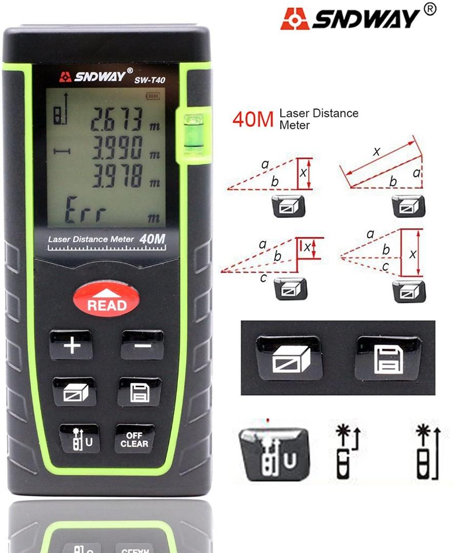 SNDWAY SW-T40 Laser Distance Meter Measurer Range Finder, Furniture ...