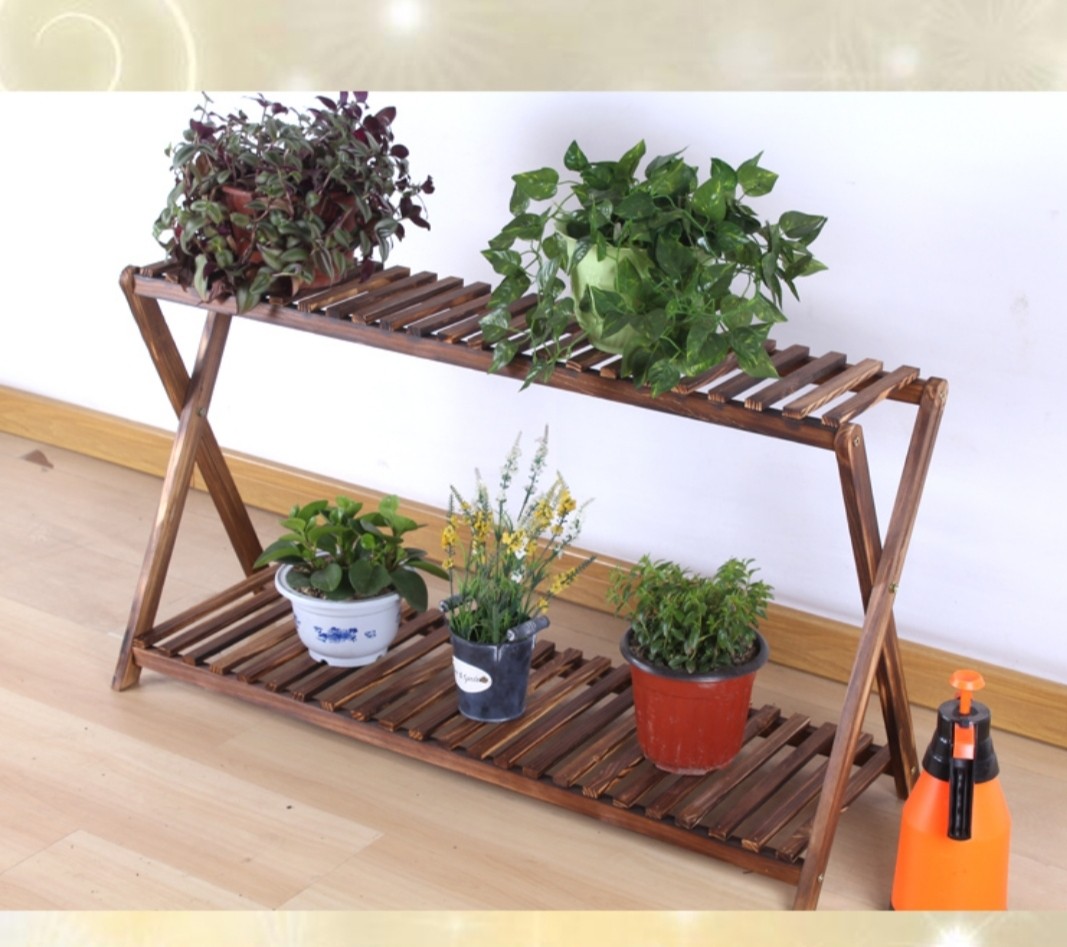 Solid wooden double shelf plant rack, Furniture & Home Living ...