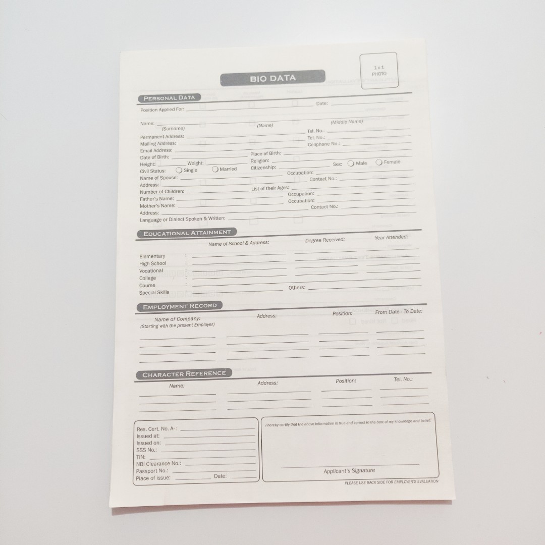 Biodata / Personal Data Sheet (PDS), Hobbies & Toys, Stationary & Craft ...