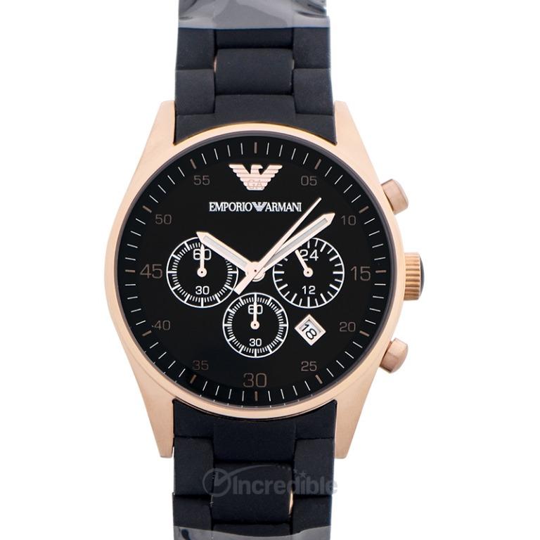 [NEW] Emporio Armani Chronograph Black Dial Black Silicone Bracelet Men ...