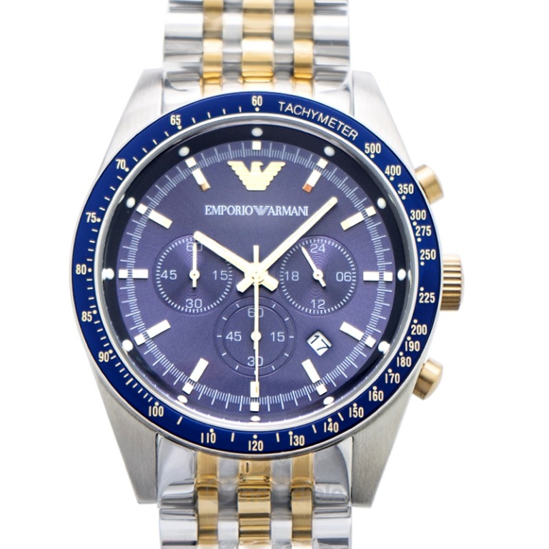 [NEW] Emporio Armani Chronograph Blue Dial Two-Tone Stainless Steel Men ...