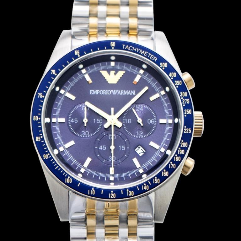 [NEW] Emporio Armani Chronograph Blue Dial Two-Tone Stainless Steel Men ...