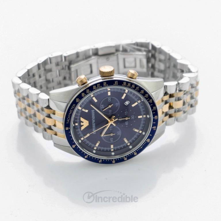 [NEW] Emporio Armani Chronograph Blue Dial Two-Tone Stainless Steel Men ...