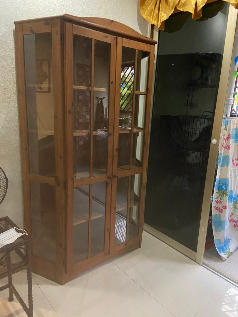 Pine Wood Glass Display Shelf / Rack / Cabinet /Showcase, Furniture ...