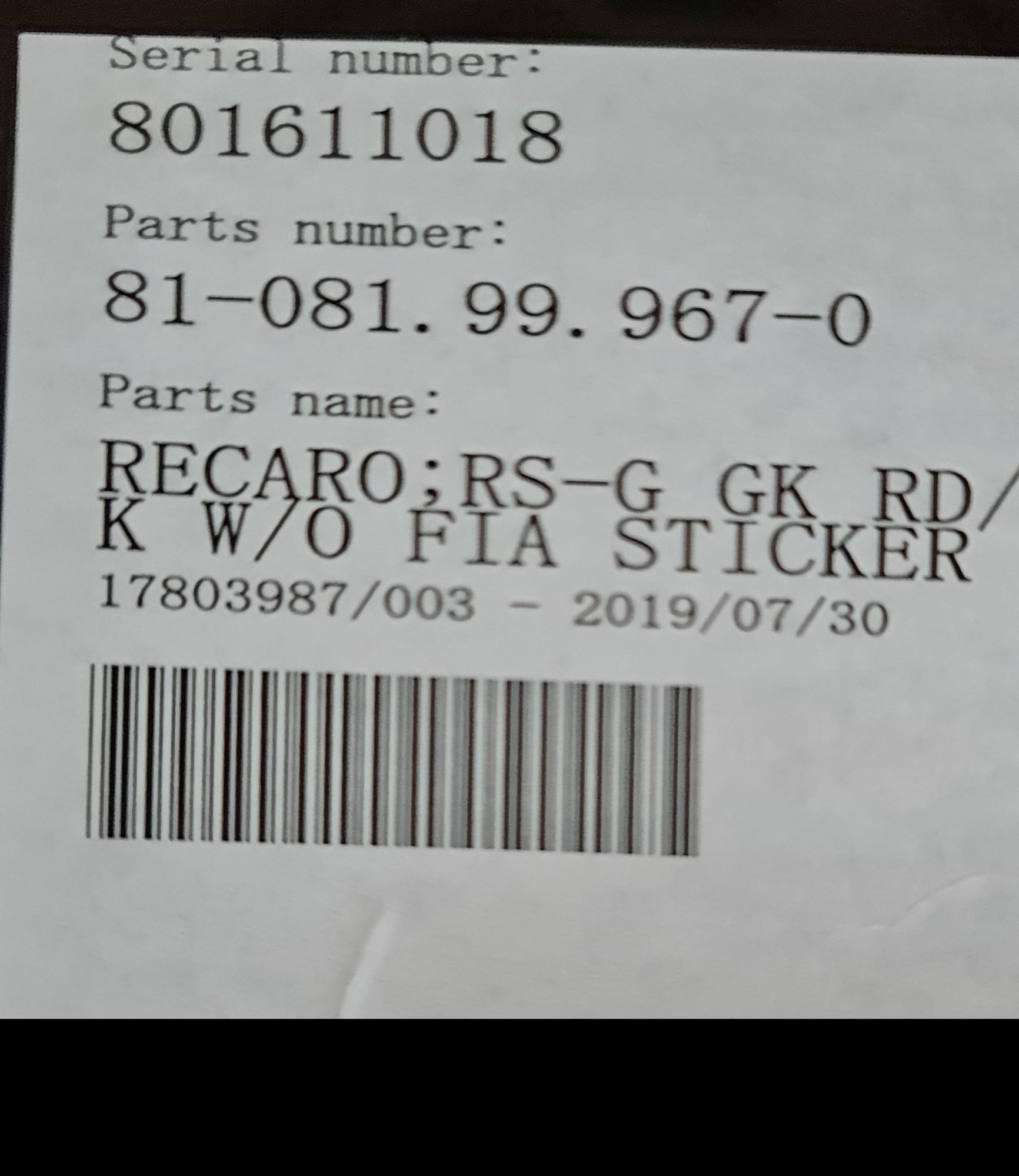 Recaro RSG GK-100 RED with bride rails., Car Accessories, Accessories ...