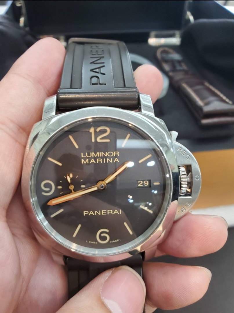 沛納海 Pam608 限量100枚 Lumnior 1950 護橋鐫刻Hong Kong字樣 菸草面 金針 香港紀念版, 名牌精品, 精品手錶 ...