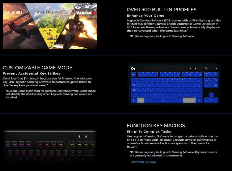 Logitech G PRO Tenkeyless RGB Mechanical Gaming Keyboard 920-008296 ...