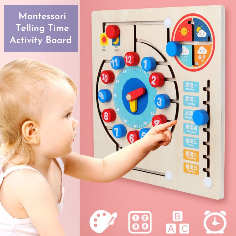 Montessori Clock Telling Time Activity Busy Board Multifunctional ...