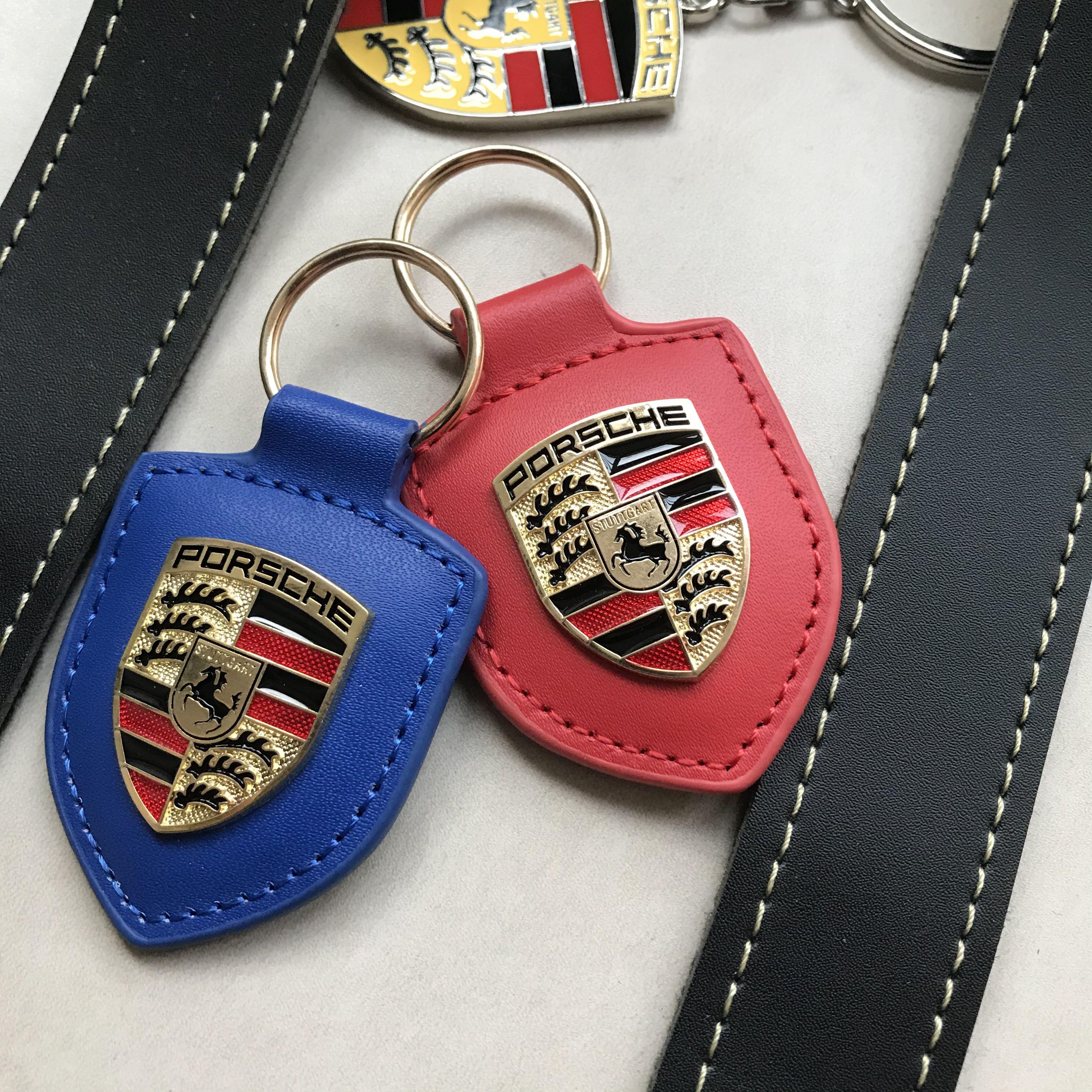 Porsche crest logo emblem leather keychain for Macan cayenne Panamera ...