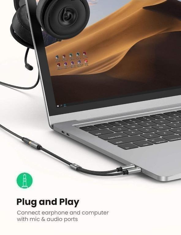 UGREEN Mic Headphone Splitter Headset Audio Microphone Adapter CTIA ...