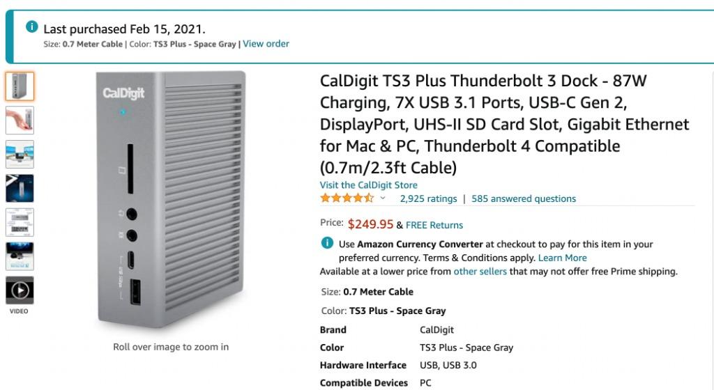 CALDIGIT TS3 Plus Thunderbolt 3 Dock, Computers & Tech, Parts ...