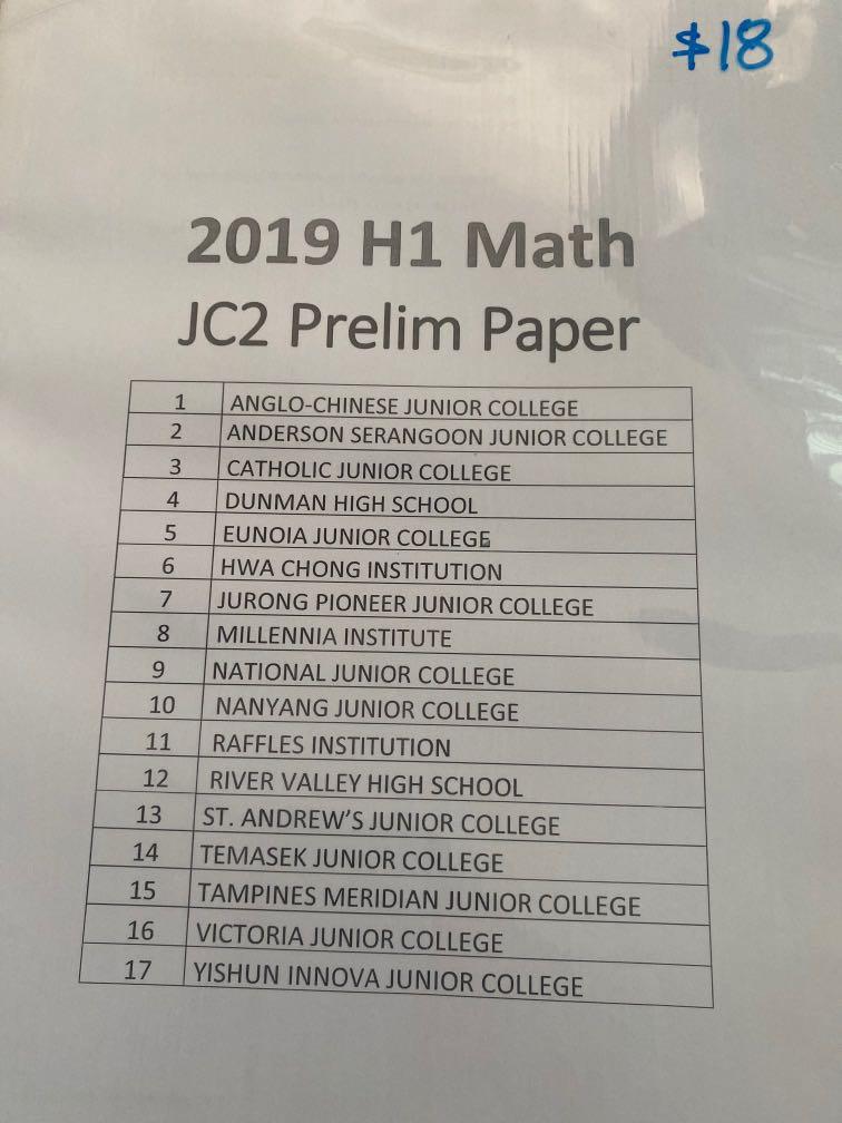 H1 maths prelim papers 2019, Hobbies & Toys, Books & Magazines ...