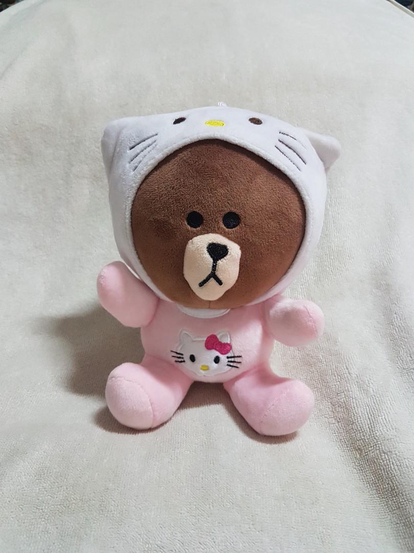 Line Friends Brown Bear in Hello Kitty Costume Plush Soft Toy, Hobbies ...