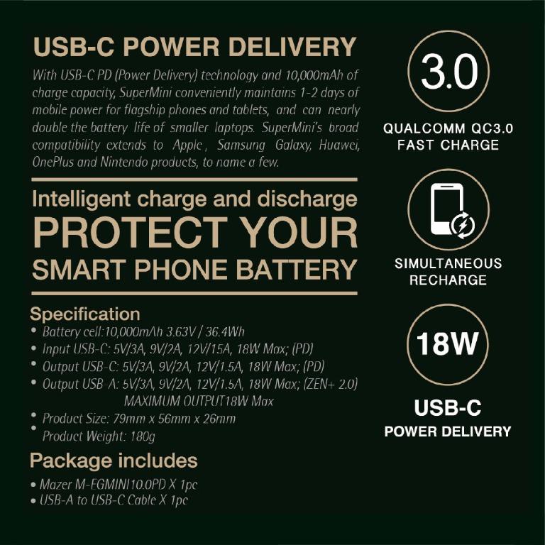 Mazer Power Boost Super Mini 10000mAh 10 PD 18W Fast Charging Dual ...