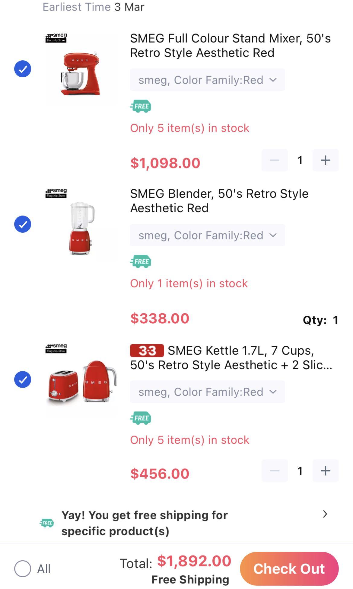 SMEG Full Kitchenware Set (Mixer, Blender, Kettle & Toaster), TV & Home ...