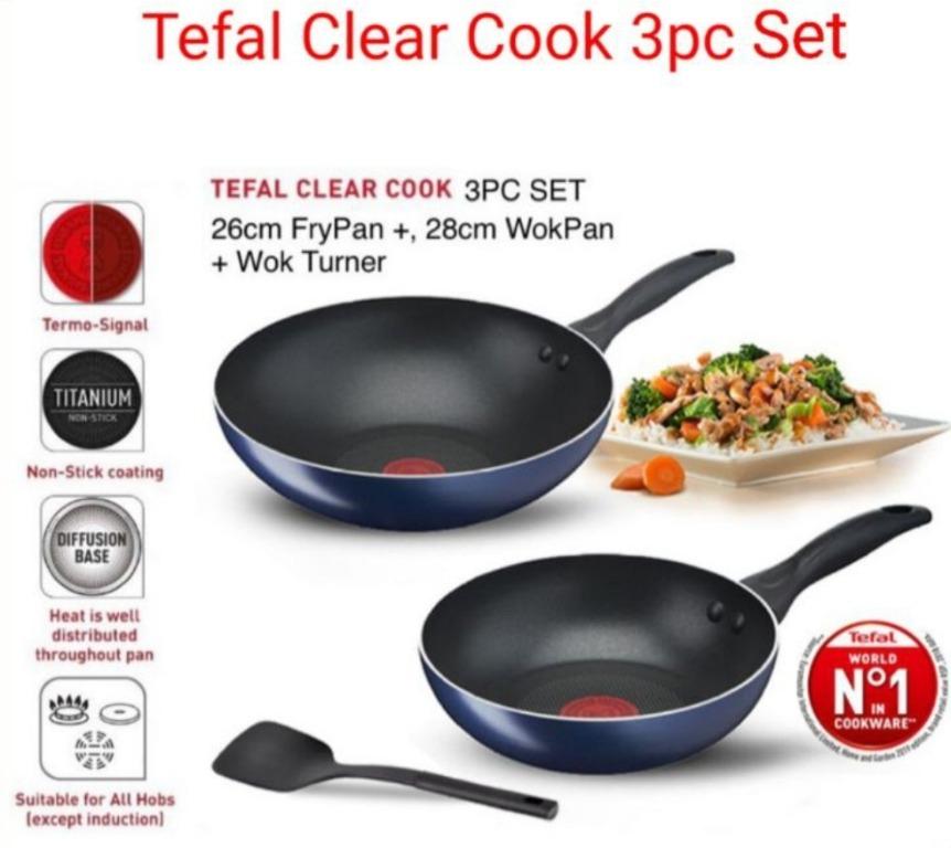 Tefal Clear Cook 3-pc Set Frying Pan. 26cm Frypan, 28cm Wokpan, Spatula (free delivery ...