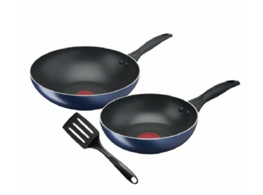 Tefal Clear Cook 3-pc Set Frying Pan. 26cm Frypan, 28cm Wokpan, Spatula ...