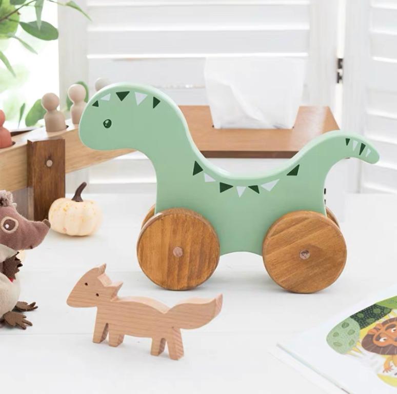 Wooden Dinosaur and Tortoise Push-Pull Toy, Hobbies & Toys, Toys ...