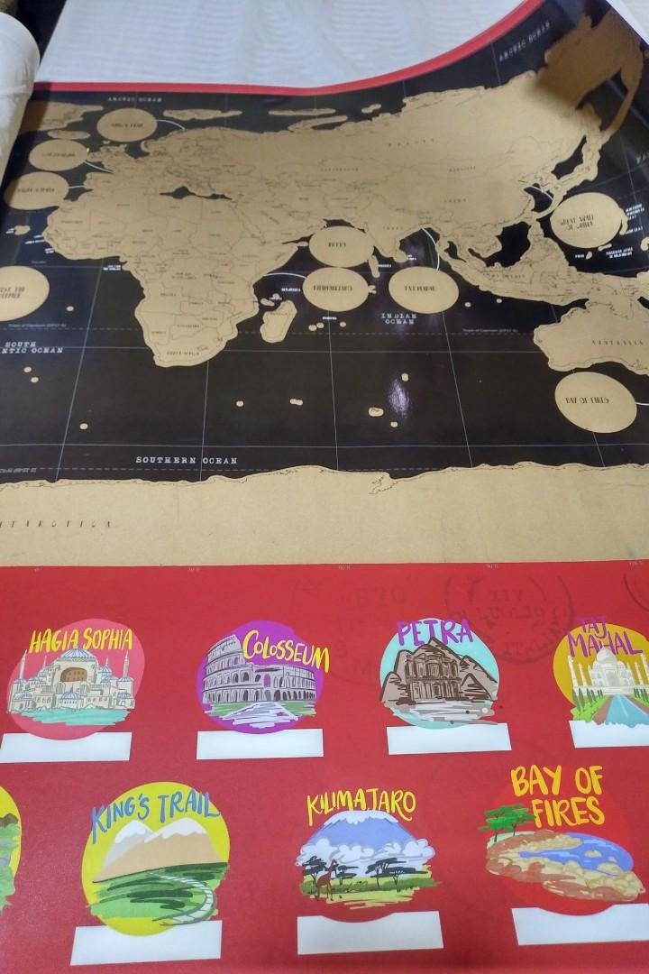 World scratchable map - with tourist destinations highlighted, Hobbies ...