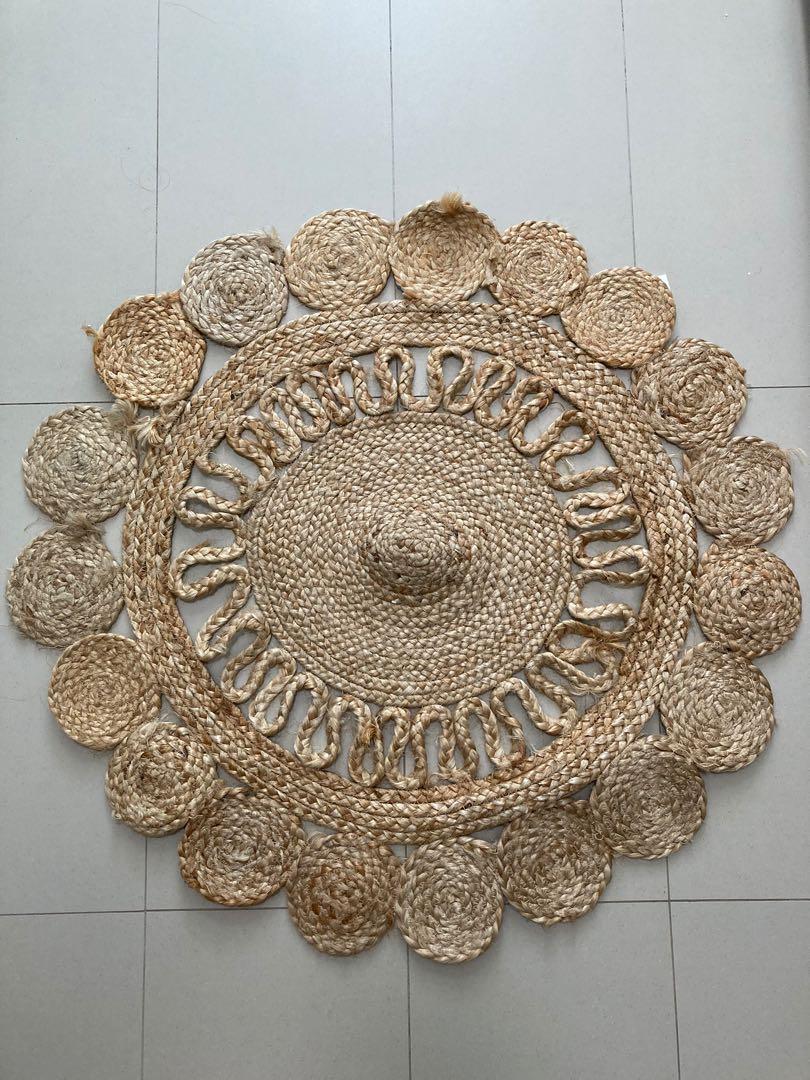 Jute Rattan Natural Fibre Brown Round Circle Rug, Furniture & Home ...