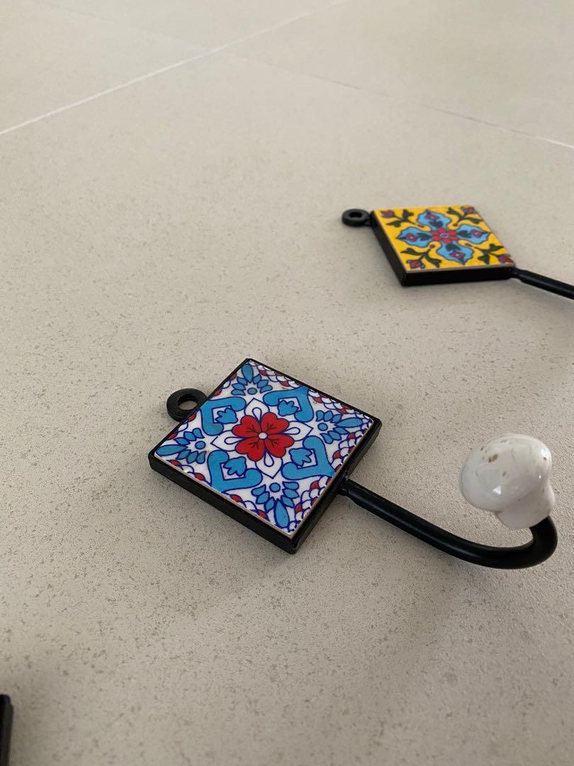 Peranakan tile wall hooks (Set of 3), Furniture, Home Decor, Antiques on Carousell