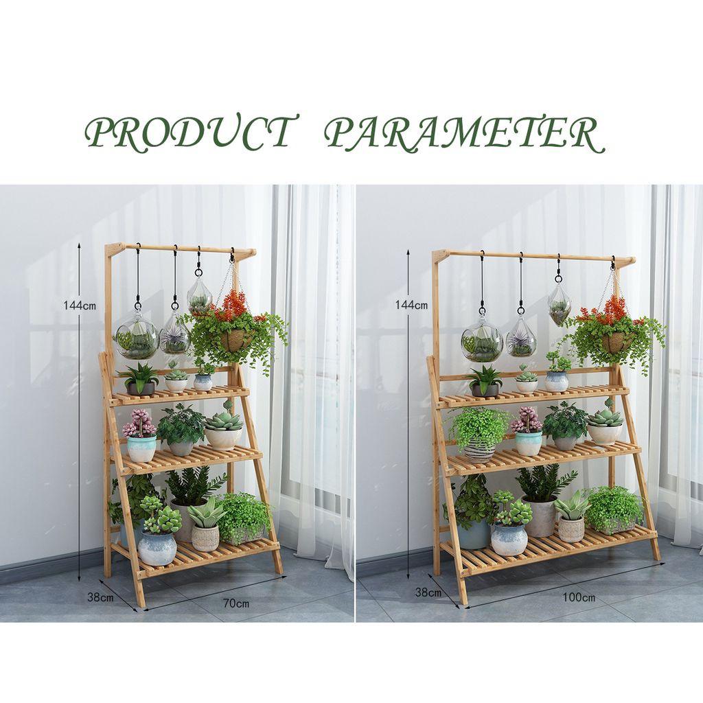 💐Pot Rack Flower Solid Wooden Shelf with Hanging Pot Rack Multilayer💐 ...